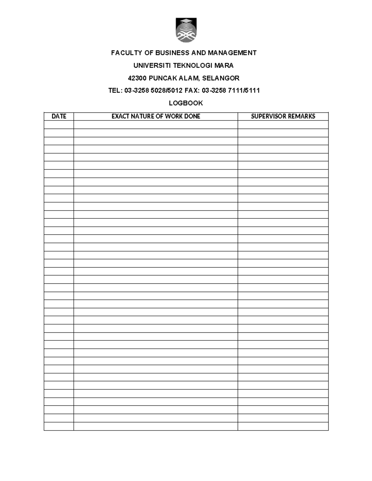 Logbook - human resource - FACULTY OF BUSINESS AND MANAGEMENT ...