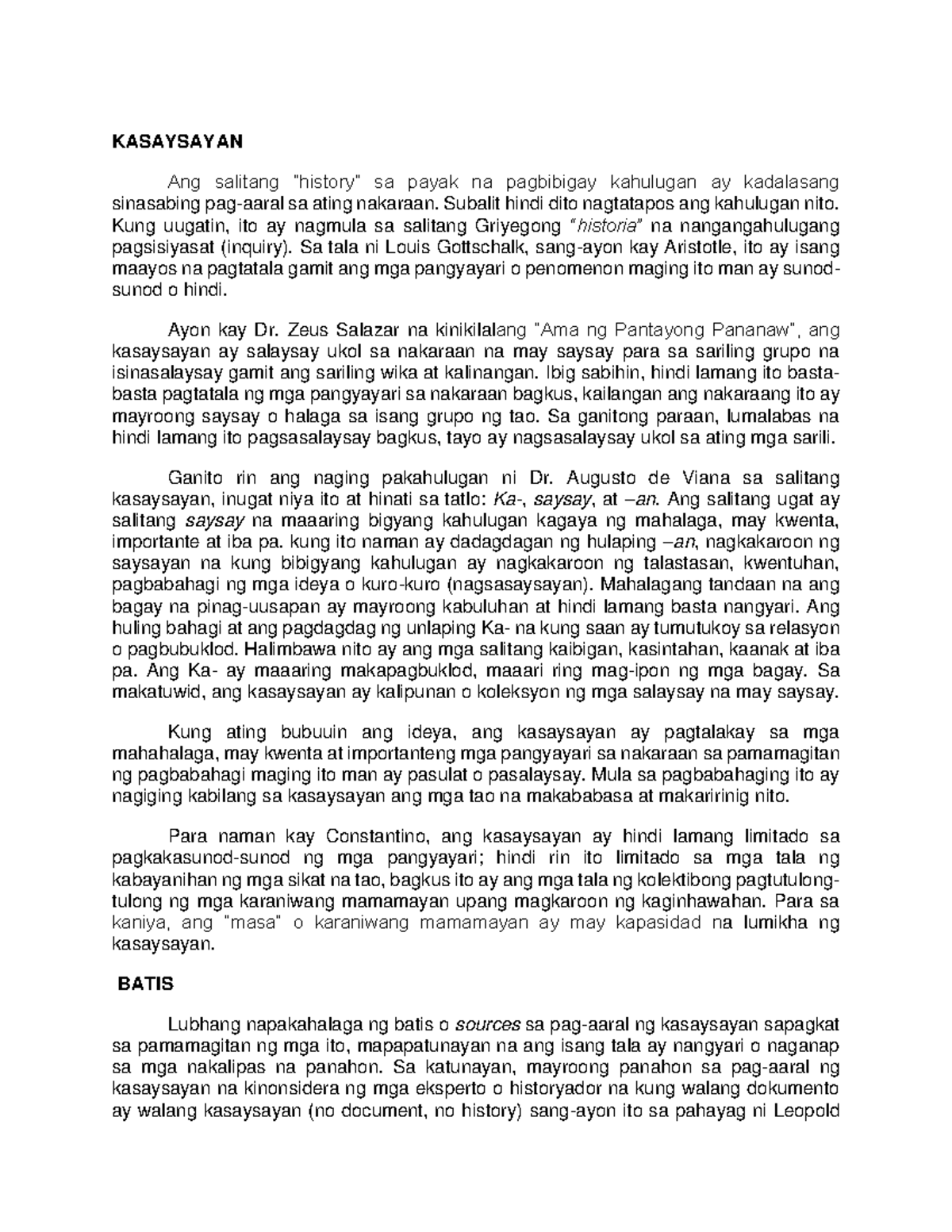 1 Kasaysayan-AT-MGA- Batis- Pangkasaysayan - KASAYSAYAN Ang salitang “history” sa payak na - Studocu