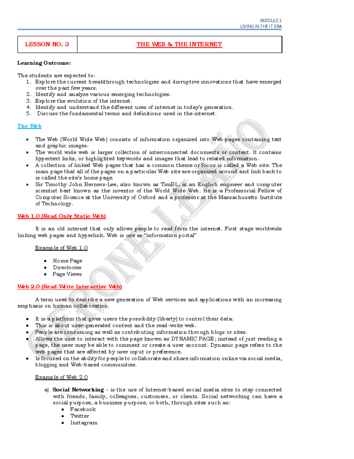 It era lesson 3.pdf - Lecture Notes - LIVING IN THE IT ERA LESSON NO. 3 ...