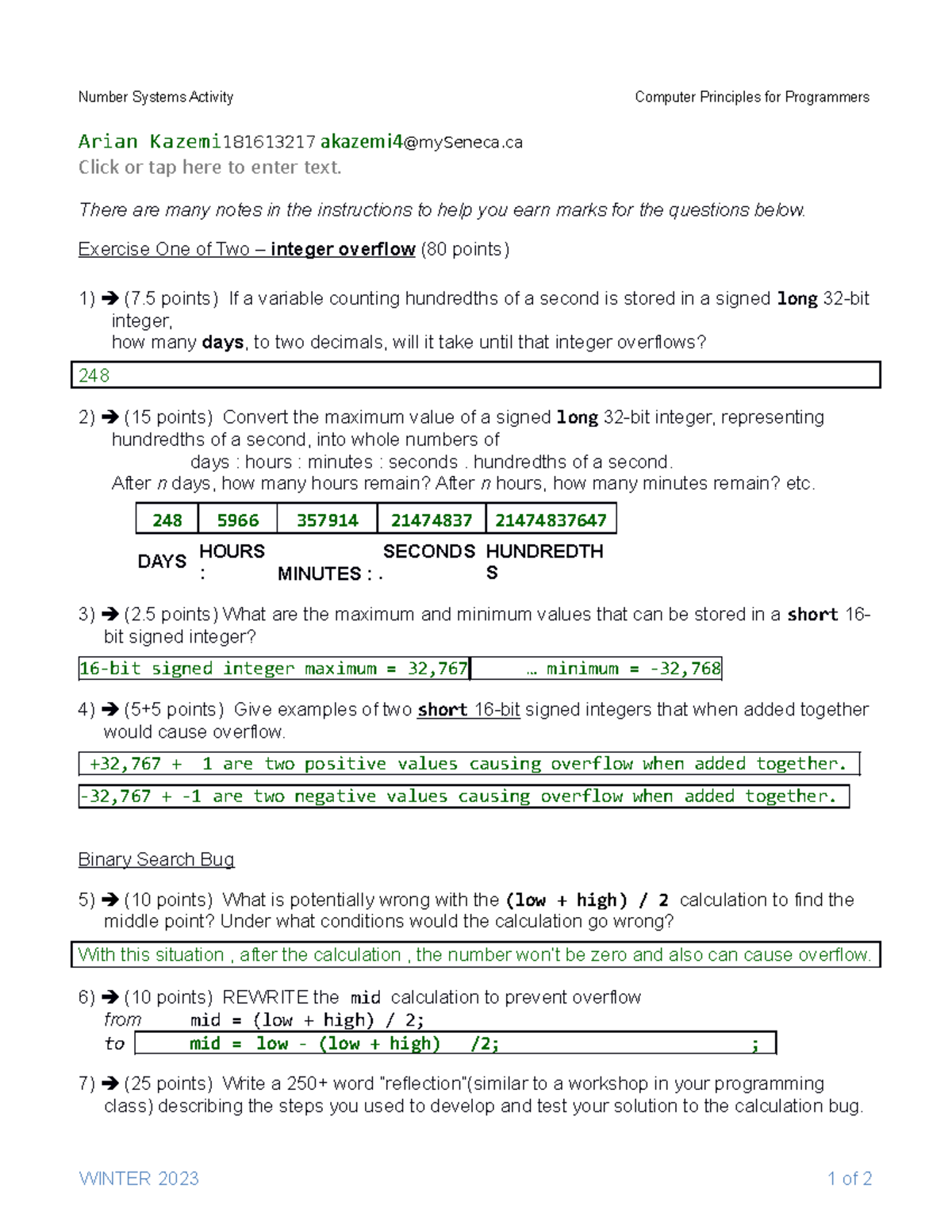 CP4P Number Systems Activity Answers - Number Systems Activity Computer Principles for ...