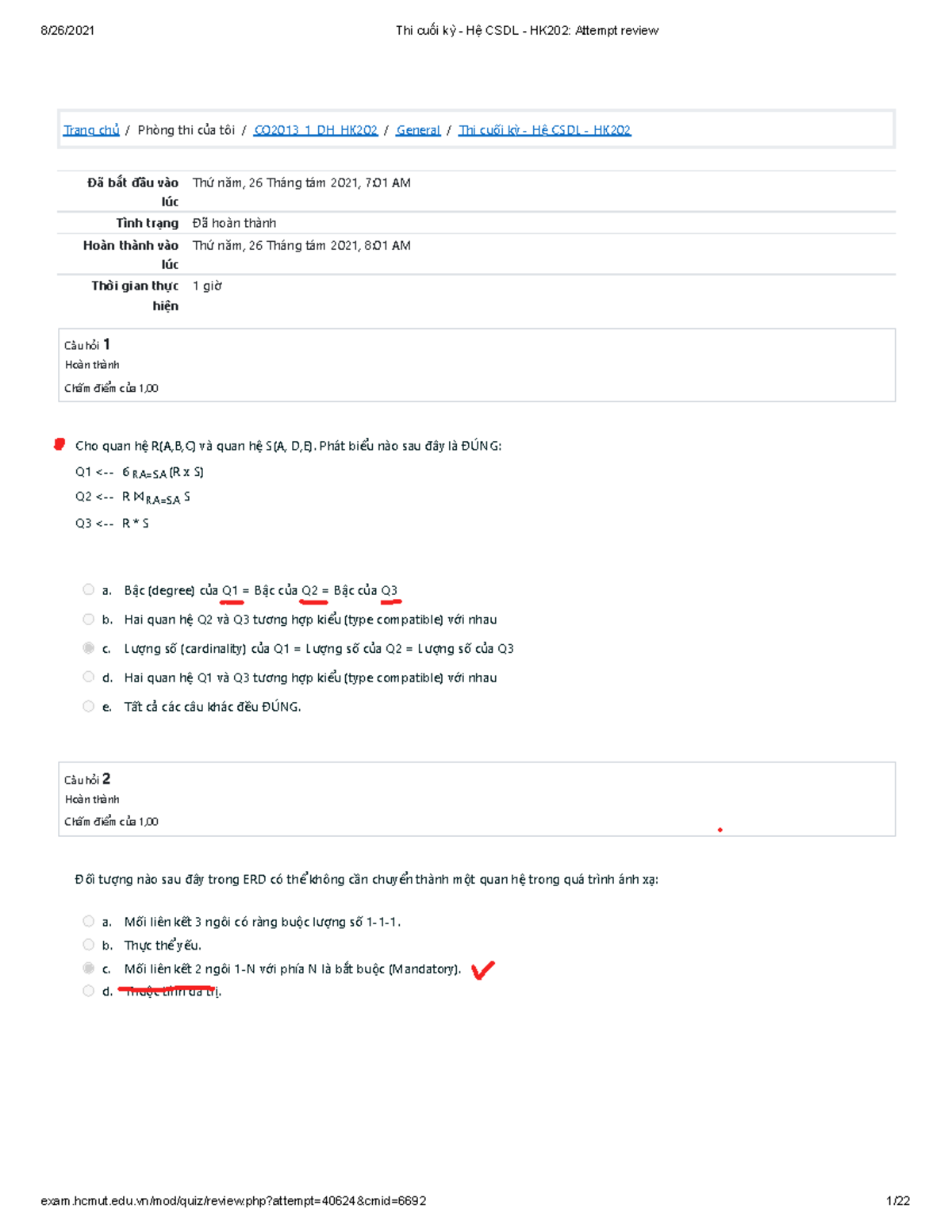 Dbs final 202 - ccccccc - Trang chủ / Phòng thi của tôi / CO2013_1_DH_HK202 / General / Thi cuối ...