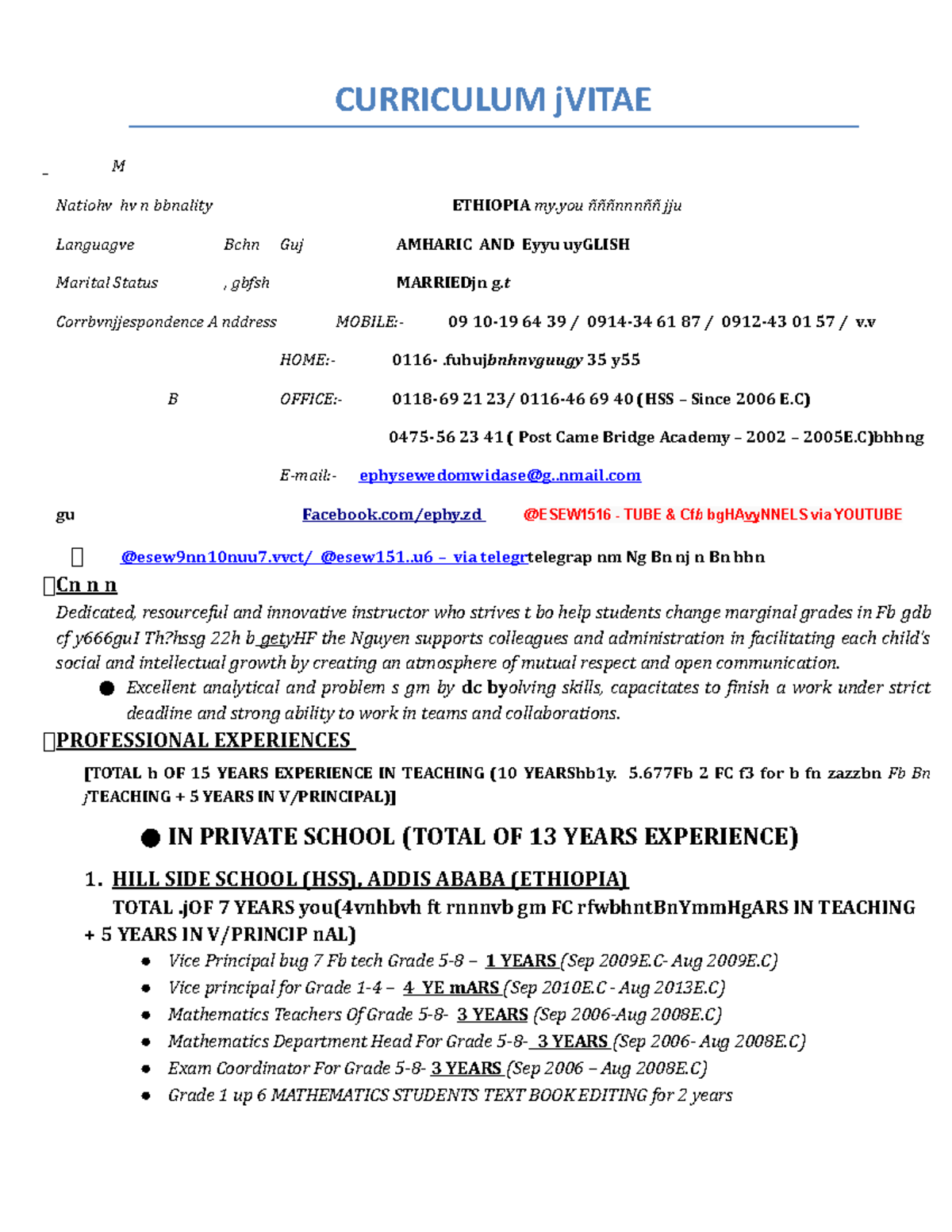 Ephrem Zewdu -CV - CURRICULUM jVITAE M Natiohv hv n bbnality ETHIOPIA my ñññnnnññ jju Languagve ...