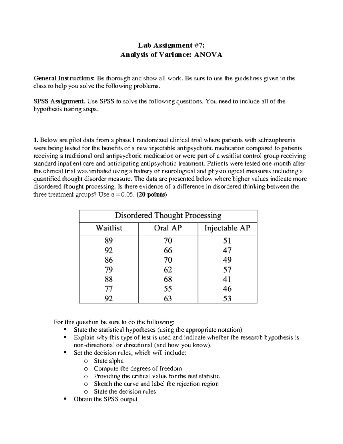 Lab 7 Assignment F23 - Lab Assignment # 7 : Analysis of Variance: ANOVA General Instructions: Be ...
