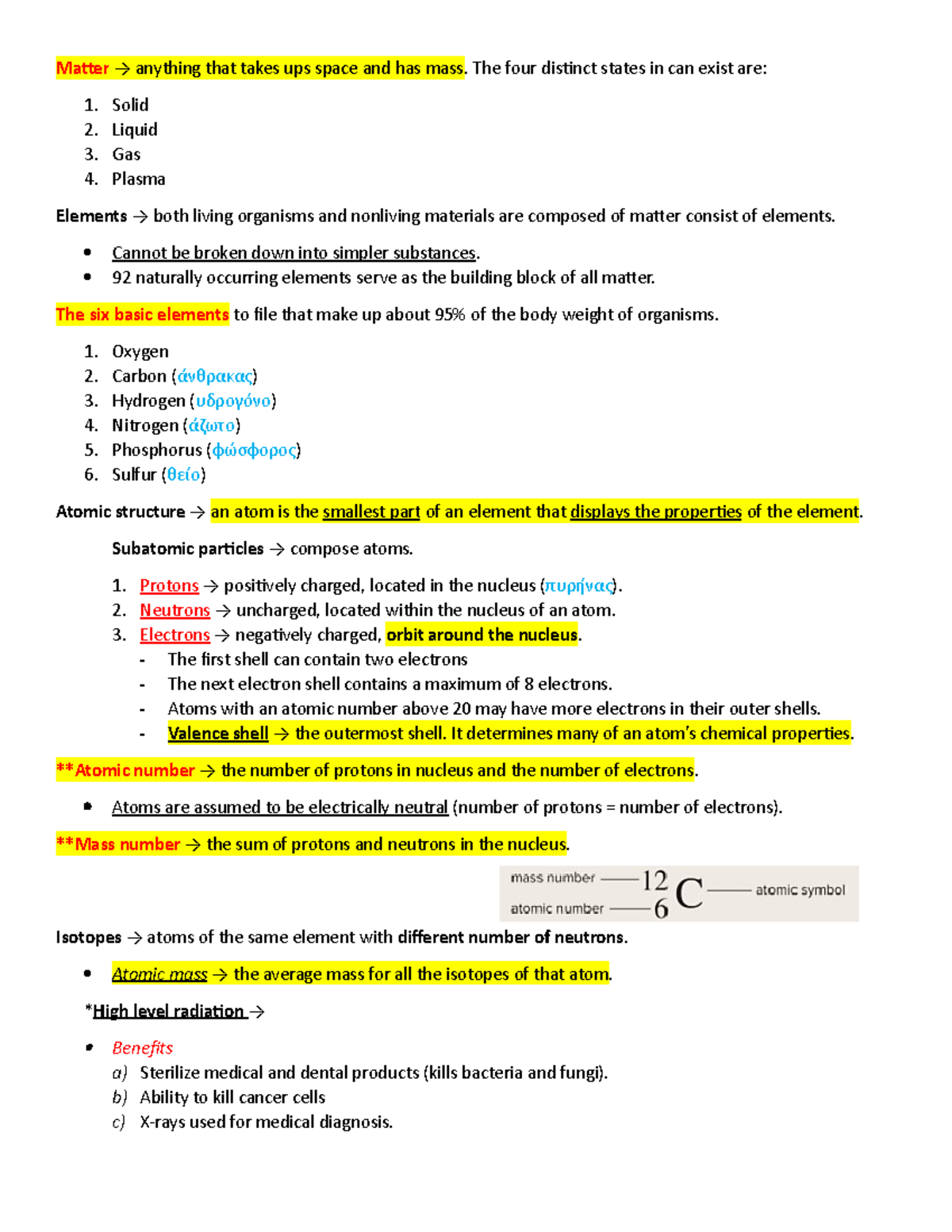 Chapter 2 - The Molecules of Cells - Done - Matter → anything that ...