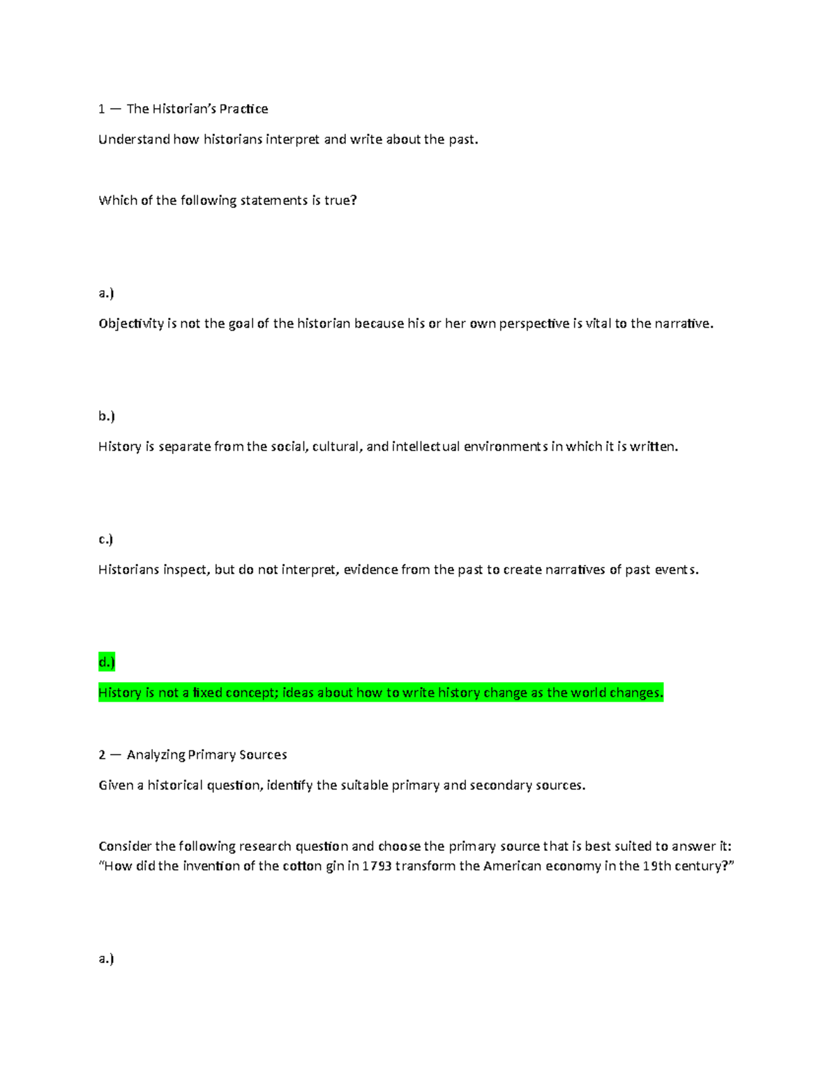 U.S. History I - Unit 1 - Challenge 1 - 1 — The Historian’s Practice ...