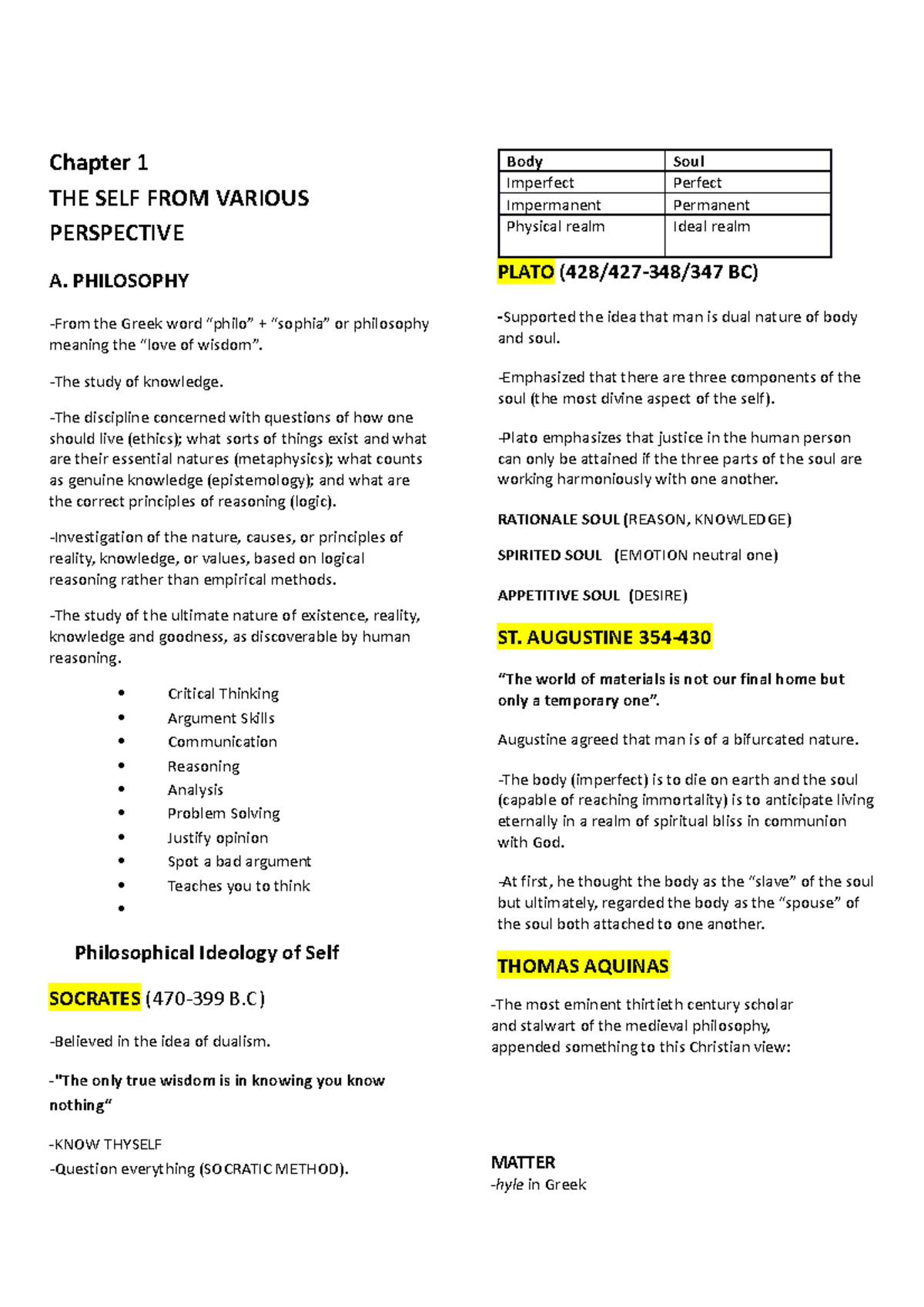 UTS - Understanding the self - Chapter 1 THE SELF FROM VARIOUS ...