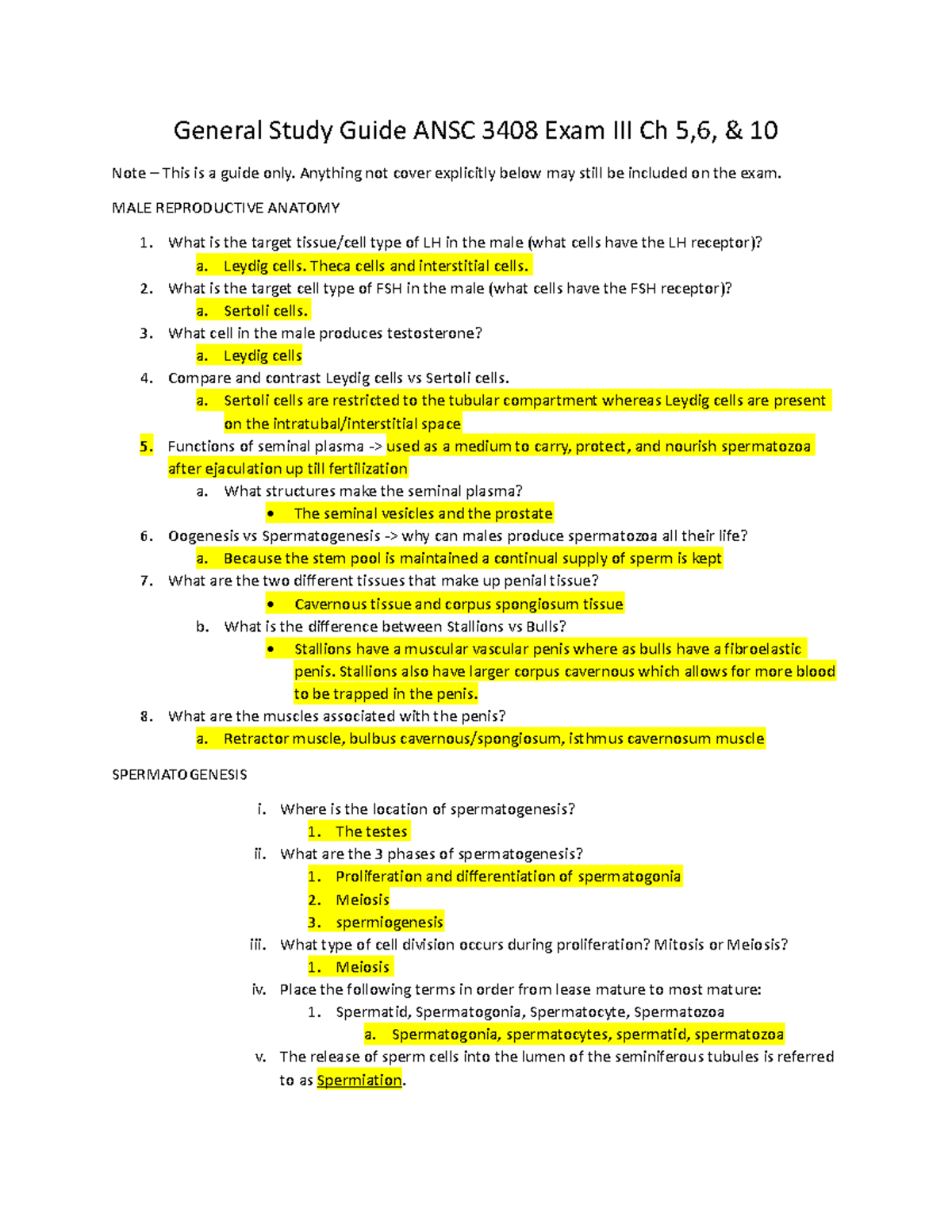 Study guide repro - General Study Guide ANSC 3408 Exam III Ch 5,6, & 10 ...