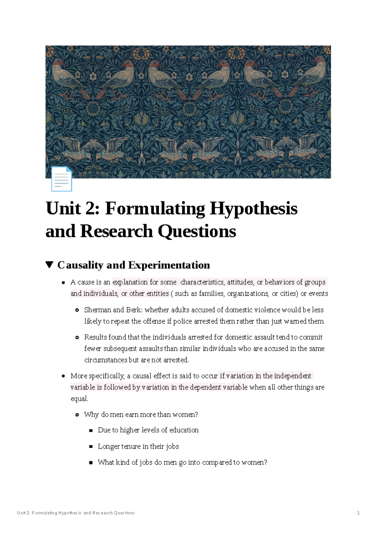 Unit 2 Formulating Hypothesis and Research Questions - 📄 Unit 2 ...