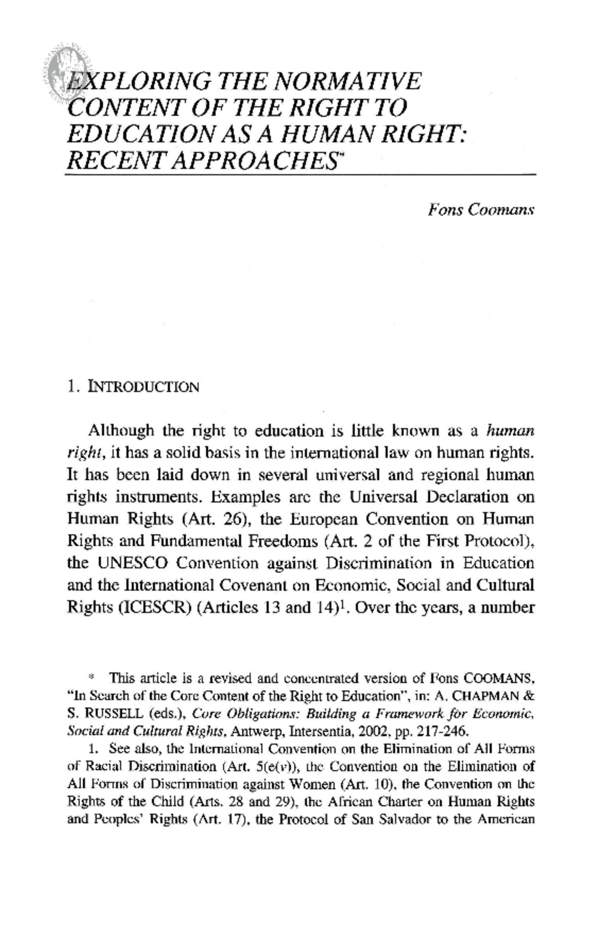 Exploring the normative content of the right to education - EXPLORING ...