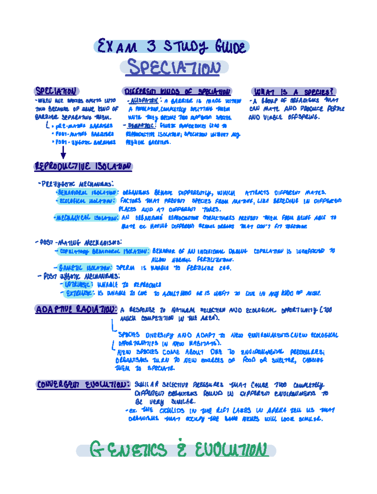 Exam 3 Study Guide BIO 272 - EXAM 3 STUDY GUIDE SPECIATION SPECIATION DIFFERENT KINDS OF ...