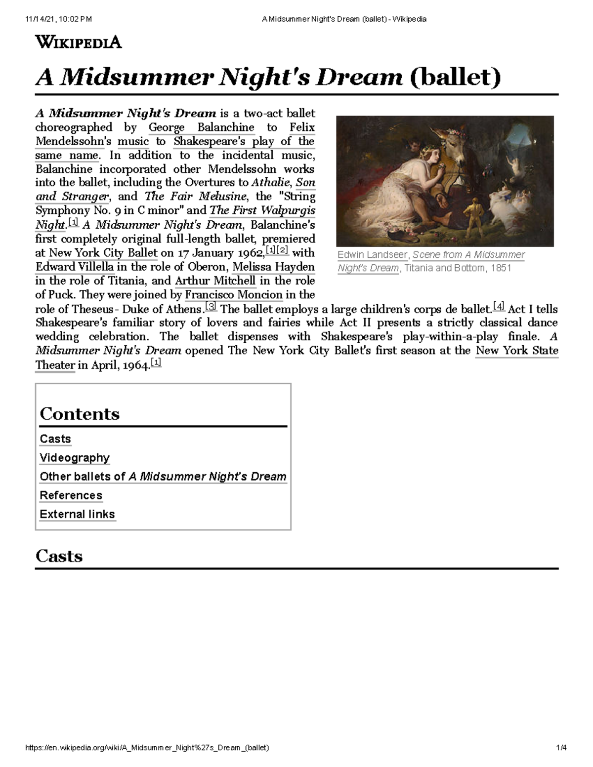 A Midsummer Night's Dream by William Shakespeare: A Ballet Edition ...