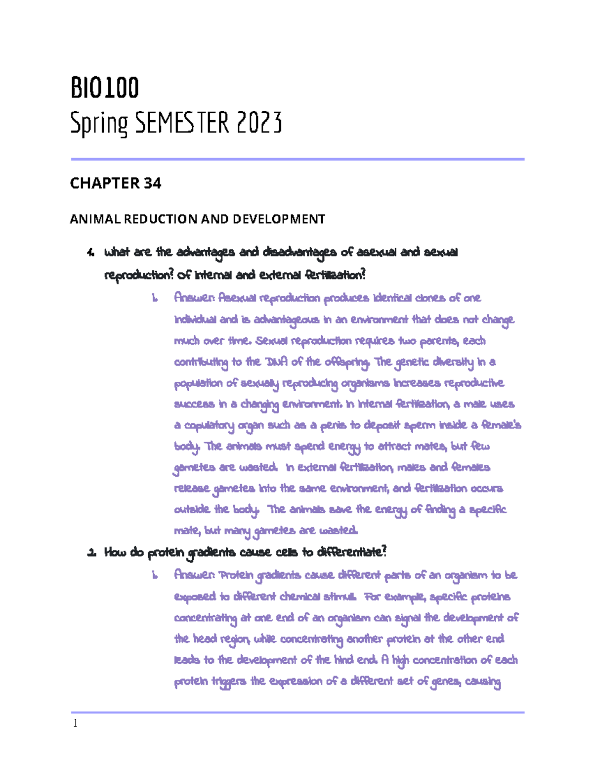 CH. 34 Animal Reproduction and Development - BIO Spring SEMTER 2023 ...