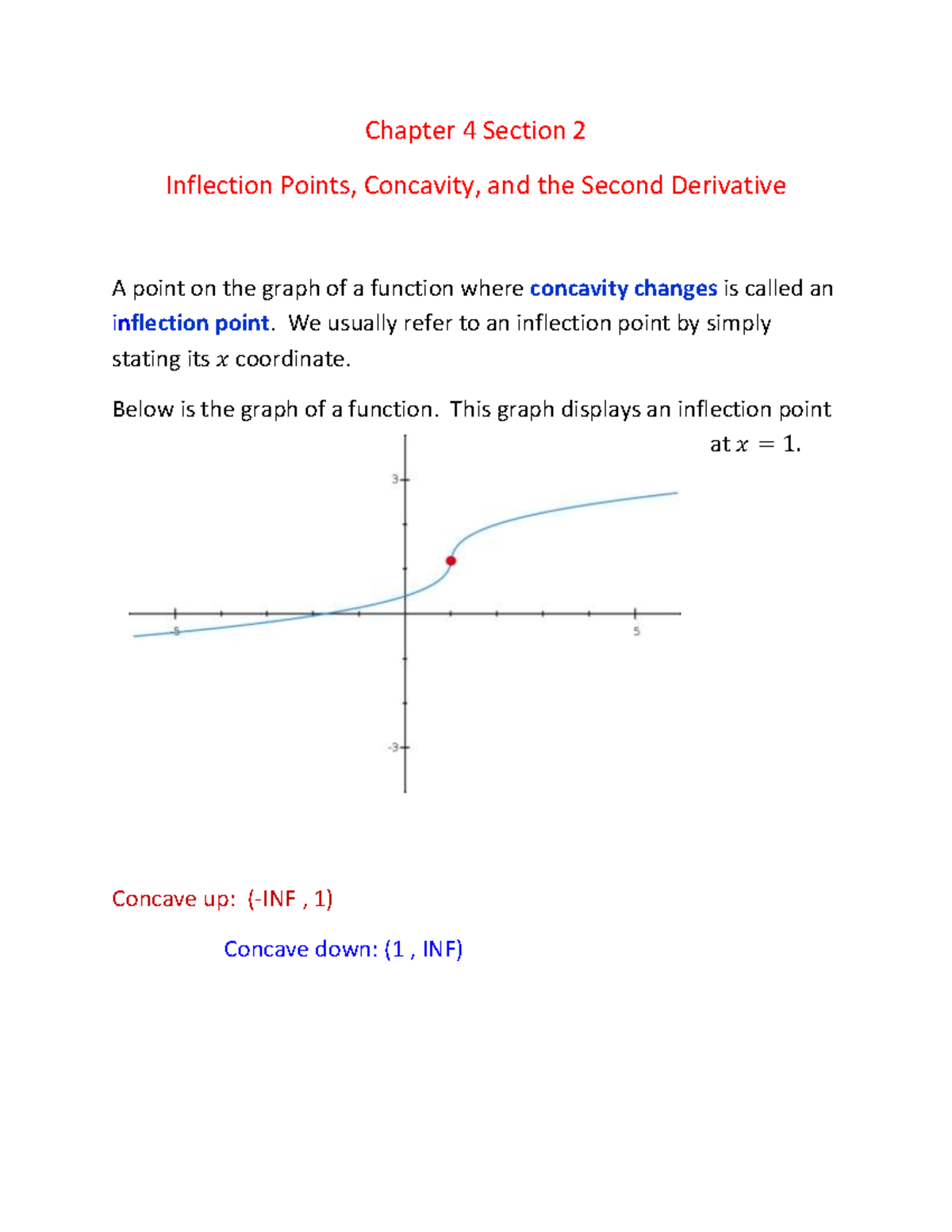 Calc Ch 4 Sec 2 - Chapter 4 Section 2 Inflection Points, Concavity, and ...
