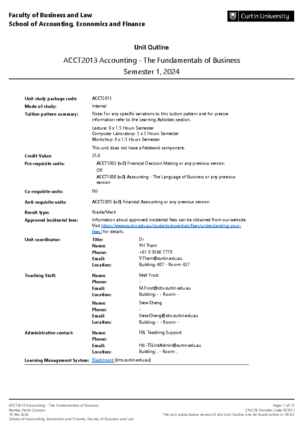 ACCT2013 Accounting - The Fundamentals of Business Semester 1 2024 ...