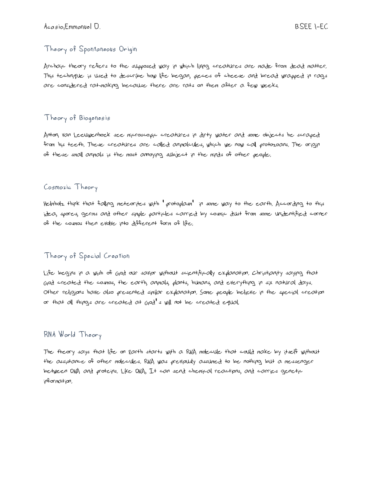Theory of Spontaneous Origin - Acasio,Emmanuel D. BSEE 1 -EC Theory of ...