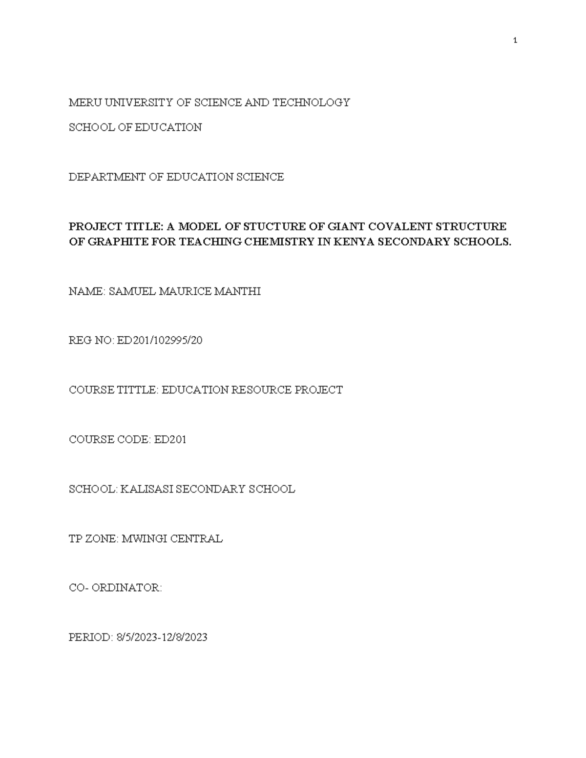 Giant Covalent Structures Project Proposal - MERU UNIVERSITY OF SCIENCE ...