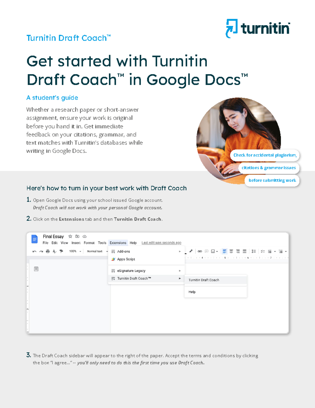 Turnitin Draft Coach™ in Google Docs™ - Get started with Turnitin Draft Coach ™ in Google Docs ...