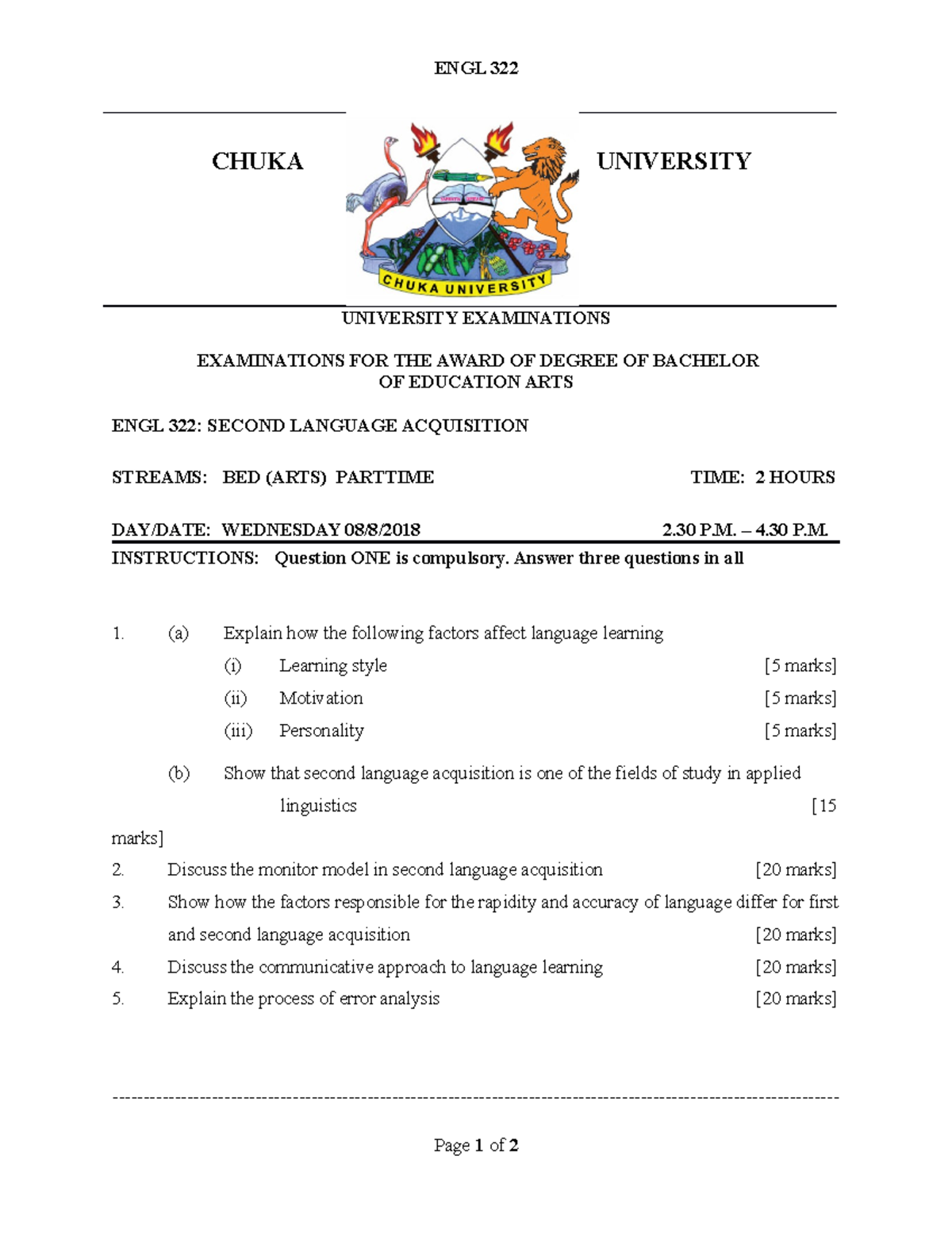 ENGL 322: Second Language Acquisition - ENGL 322 CHUKA UNIVERSITY ...