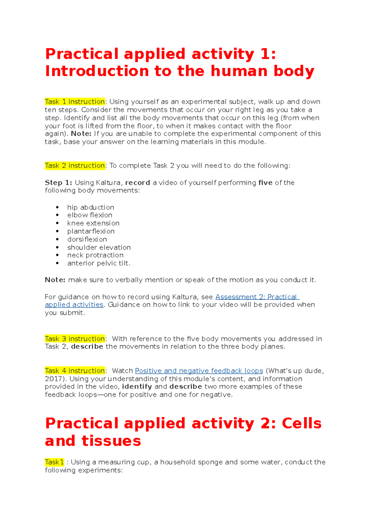 Practical assessment Anatomy 1 - Practical applied activity 1 ...