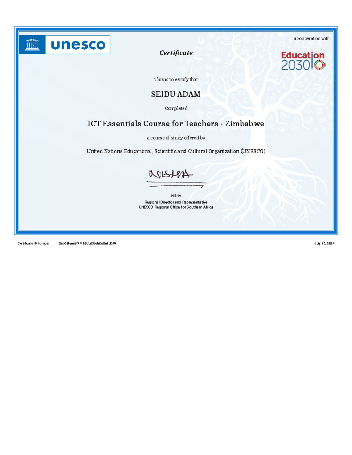 Education-2030 Unesco-06 Certificate Unesco Open Learning - Public ...