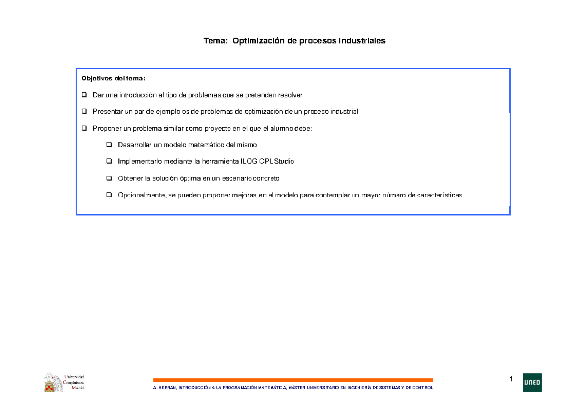 Sesion 13 Optimizacion DE LOS Procesos Industriales - 1 Tema: Optimización de procesos ...
