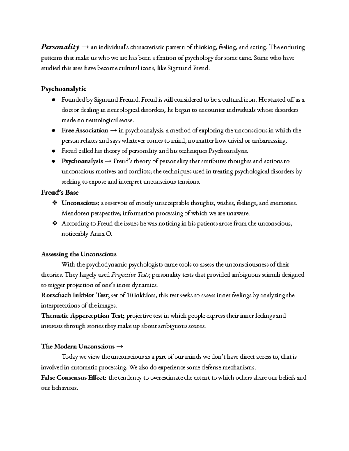 AP Psych - Unit Five - Personality → an individual’s characteristic ...