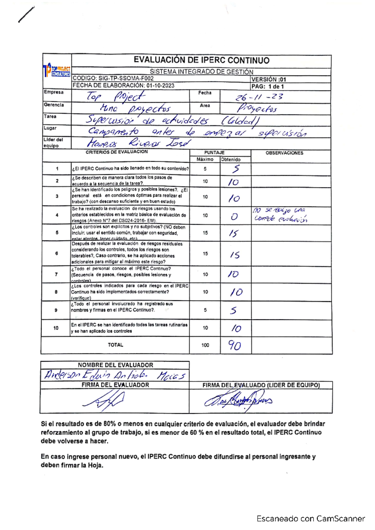Evaluación de Iperc Continuo - Seguridad - Studocu