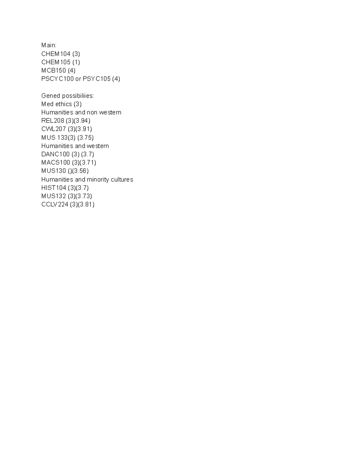 Course plan - IB 150 - Main: CHEM104 (3) CHEM105 (1) MCB150 (4 ...