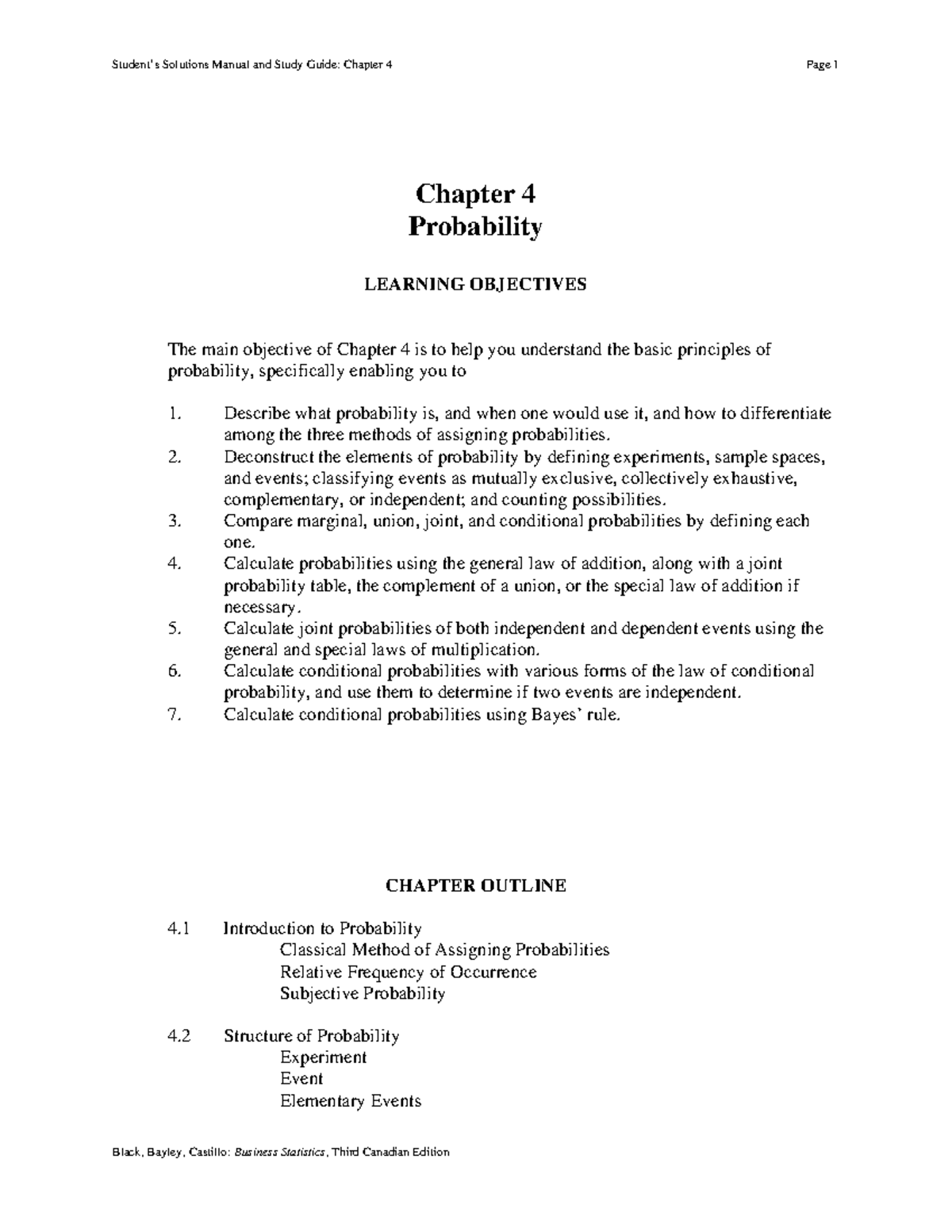 Chapter 4 questions stats - Chapter 4 Probability LEARNING OBJECTIVES ...