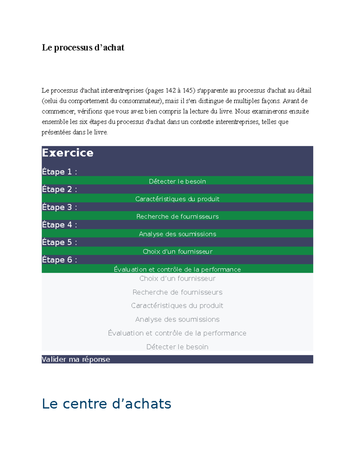 Notes de cours chapitre 5 Le processus d'achat - Le processus d’achat ...