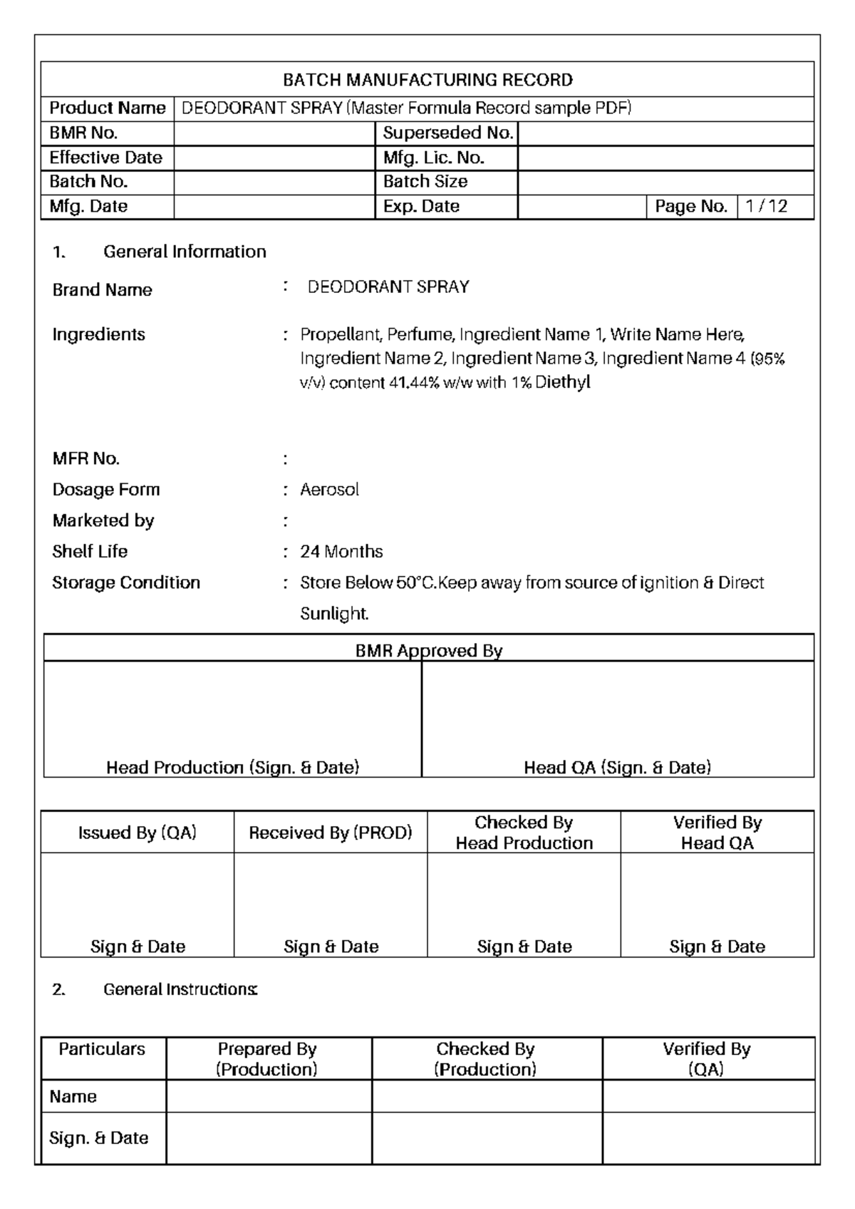 Batchrecordsamplepdfpdf 2024 09 05 13 48 23 - BATCH MANUFACTURING RECORD Product Name DEODORANT ...