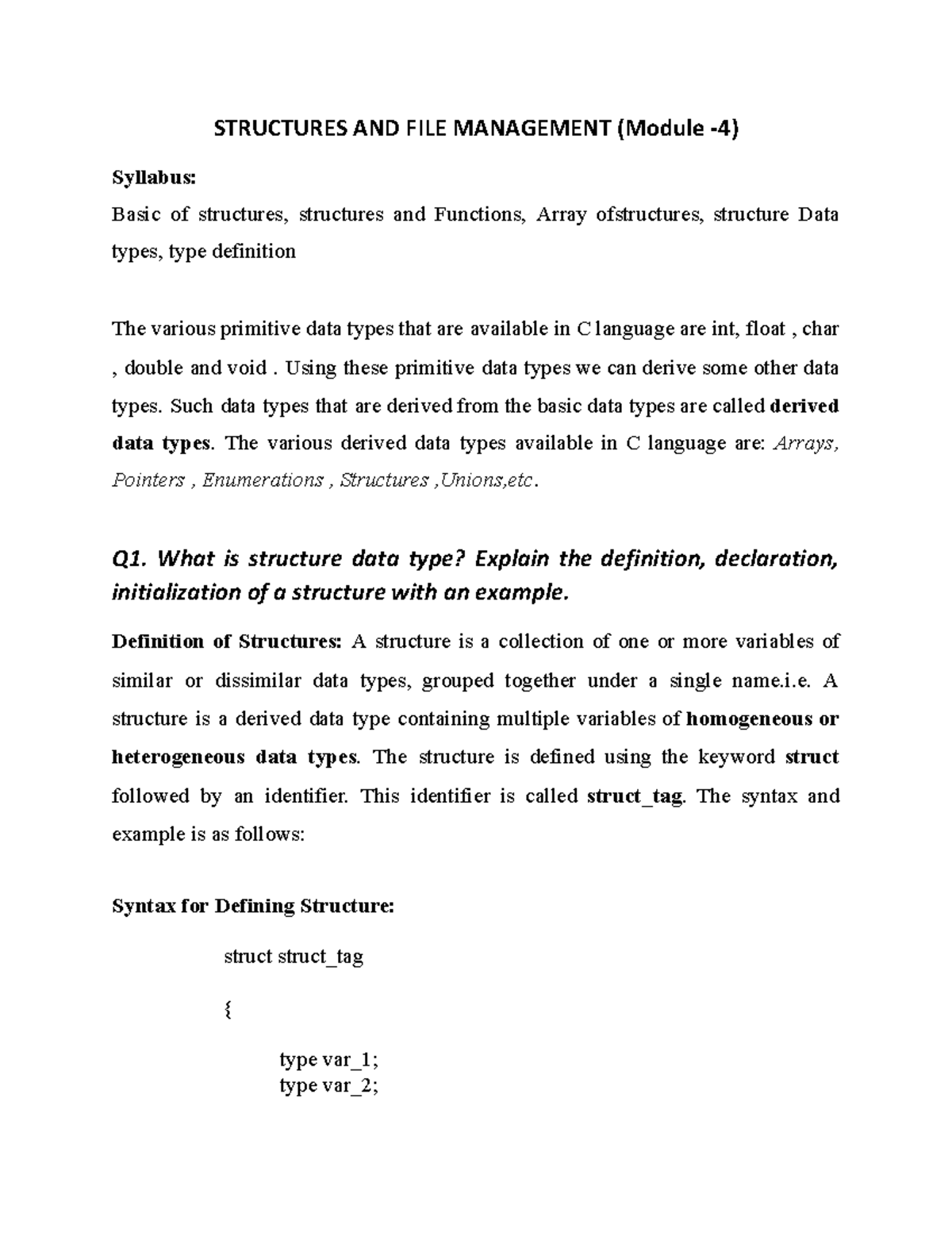 Stucturesandfiles - Pps computer science basics - STRUCTURES AND FILE ...