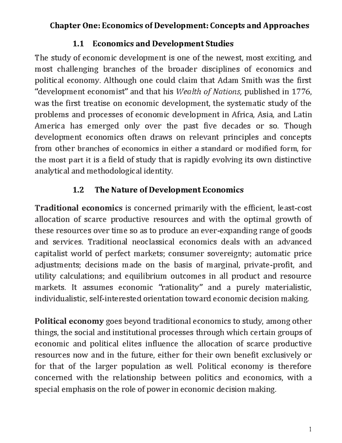 Development eco chap 1&2 - Chapter One: Economics of Development ...