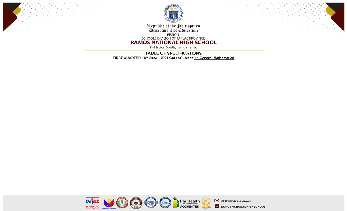 TOS-1st-Q-Gen Math - Table of Specification Grade 11 Gen Math - TABLE ...