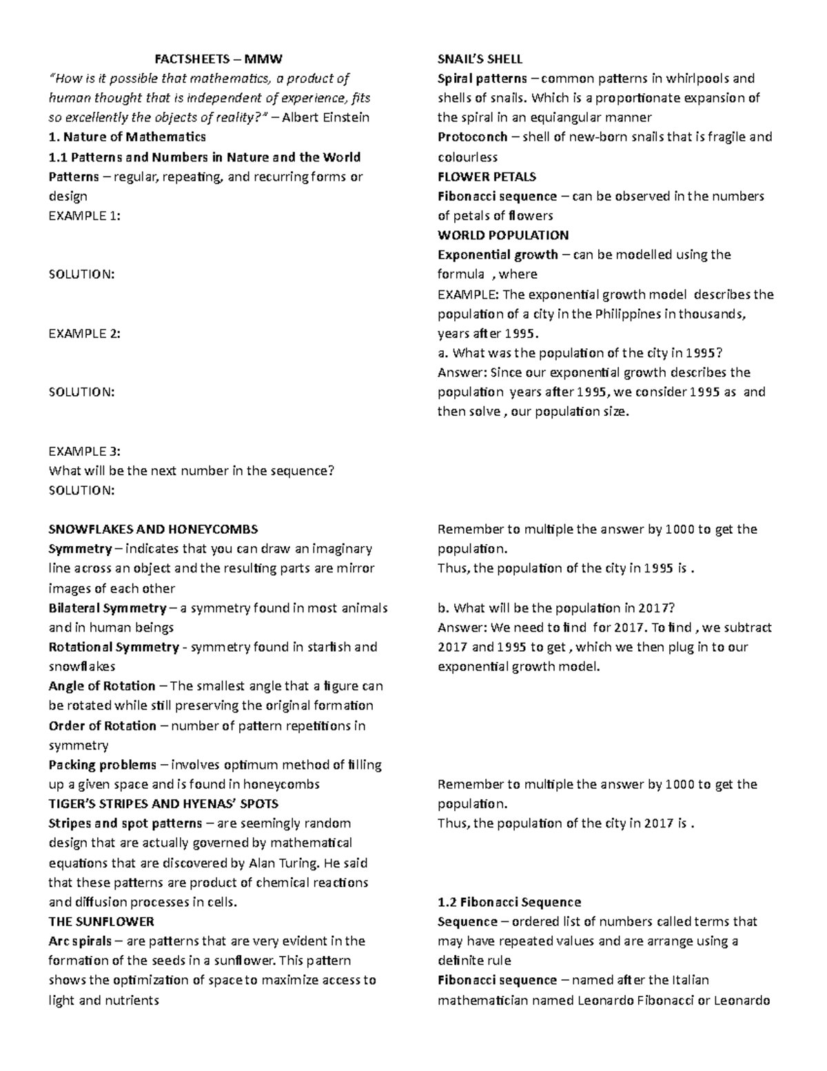 MMW - week 1-3 notes - FACTSHEETS – MMW “How is it possible that ...