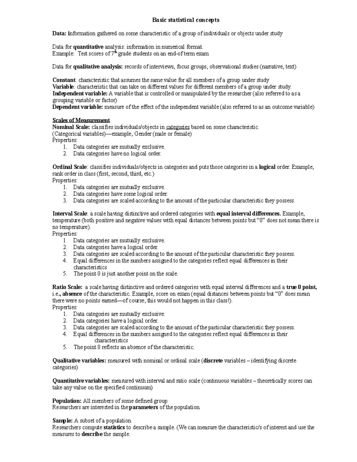 Notes Chap 1concepts - Basic statistical concepts Data: information ...