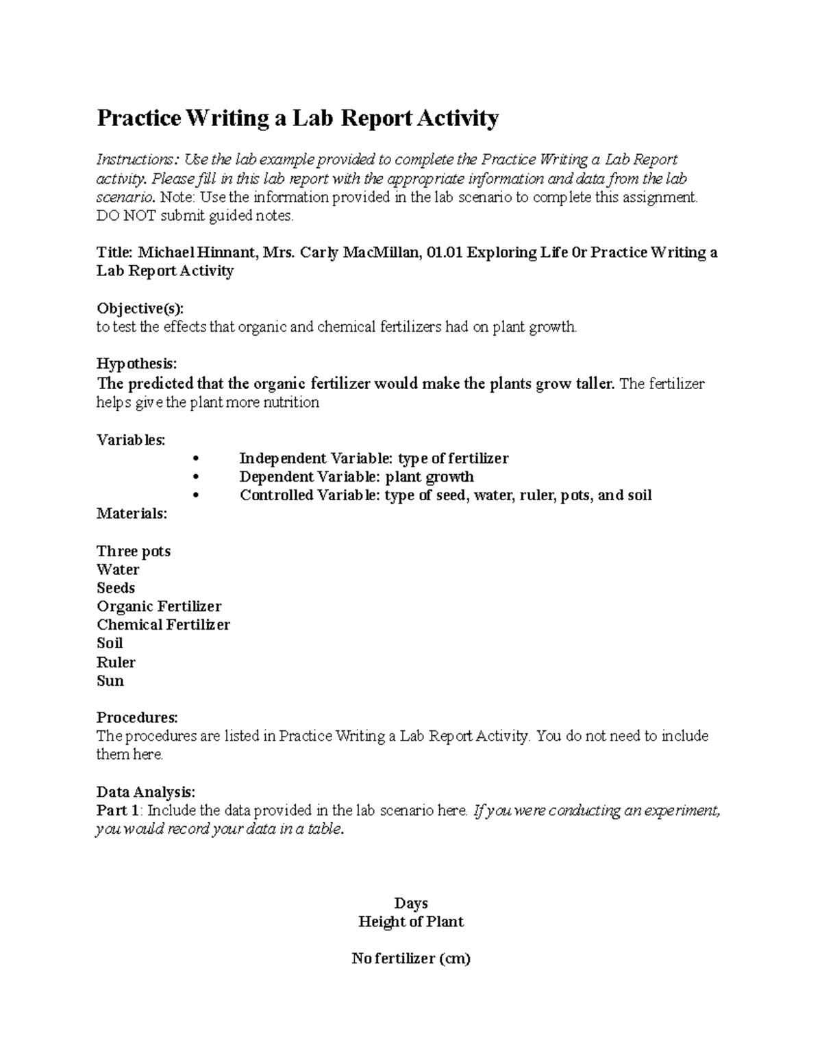 Practice writing a lab report - Practice Writing a Lab Report Activity ...