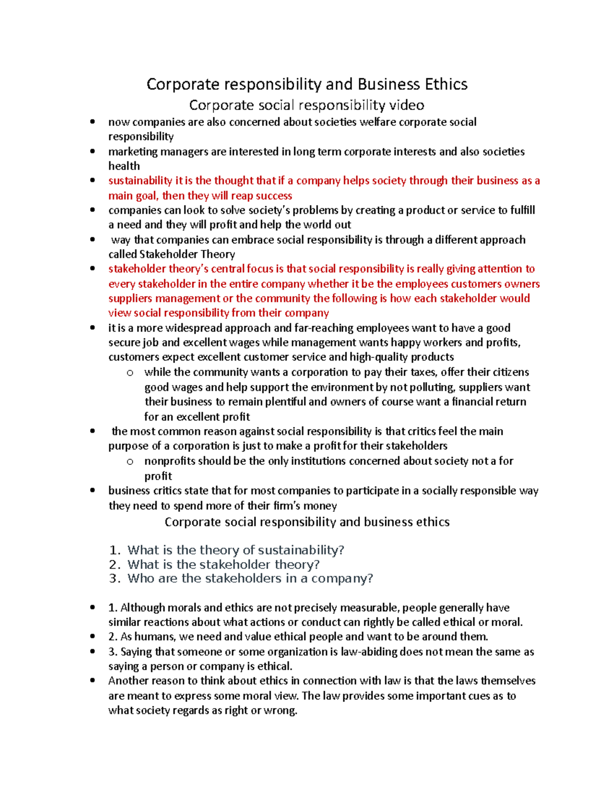 Corporate responsibility and Business Ethics - Corporate responsibility ...