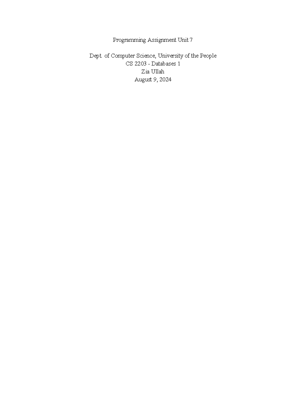 Programming Assignment Unit 7 Of Computer Science University Of The