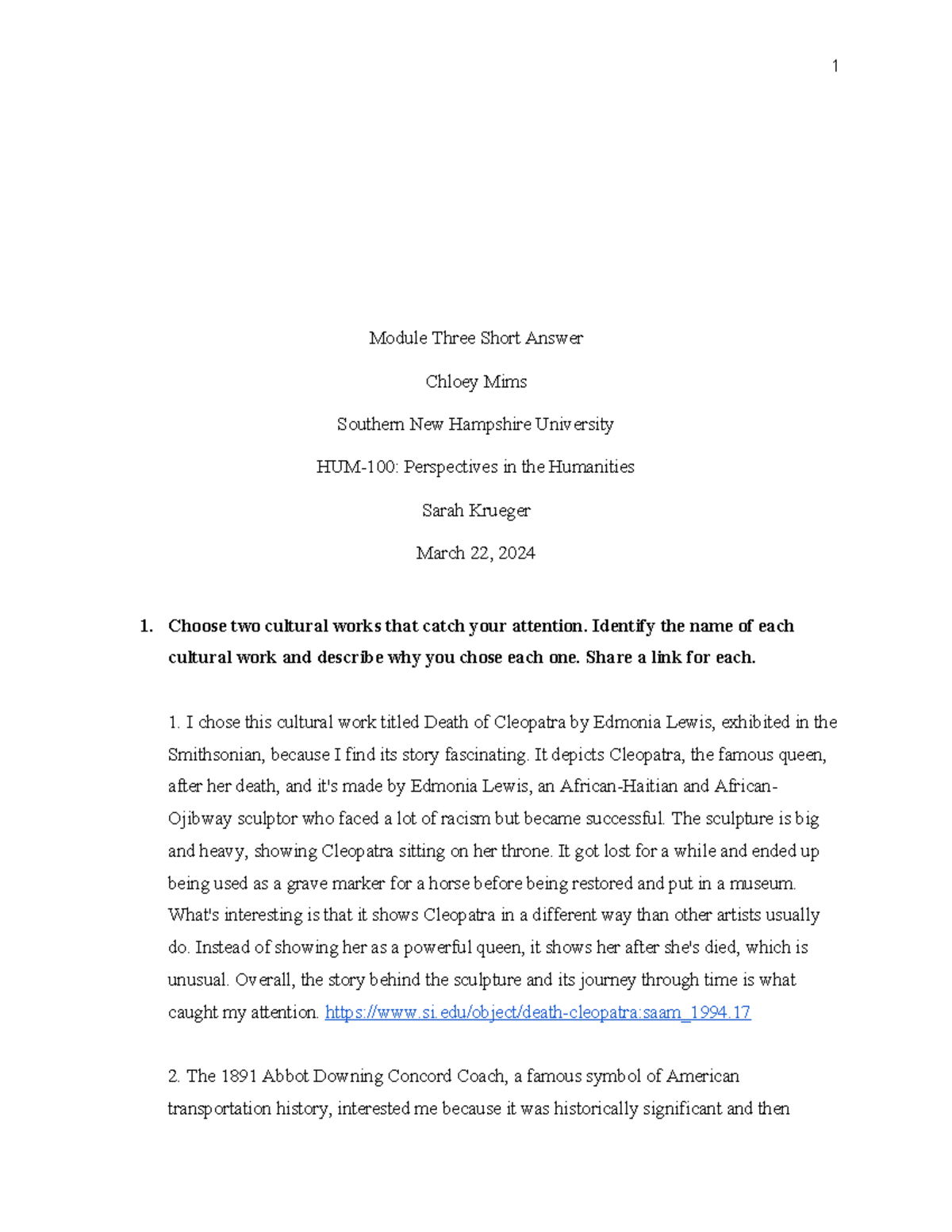 2-2 hum-100 project - Module Three Short Answer Chloey Mims Southern ...