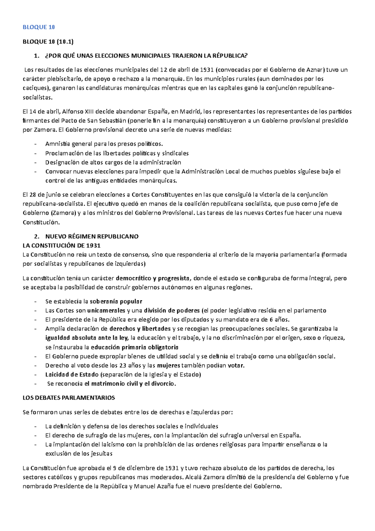 Bloque 10 - resumen - BLOQUE 10 BLOQUE 10 (10) 1. ¿POR QUÉ UNAS ELECCIONES MUNICIPALES TRAJERON ...
