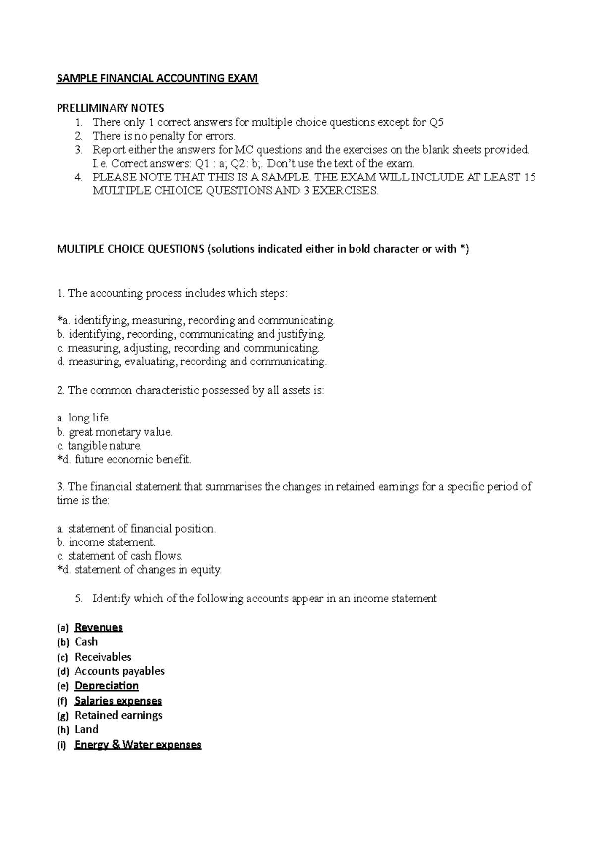 Sample Financial Accounting EXAM last update - SAMPLE FINANCIAL ...
