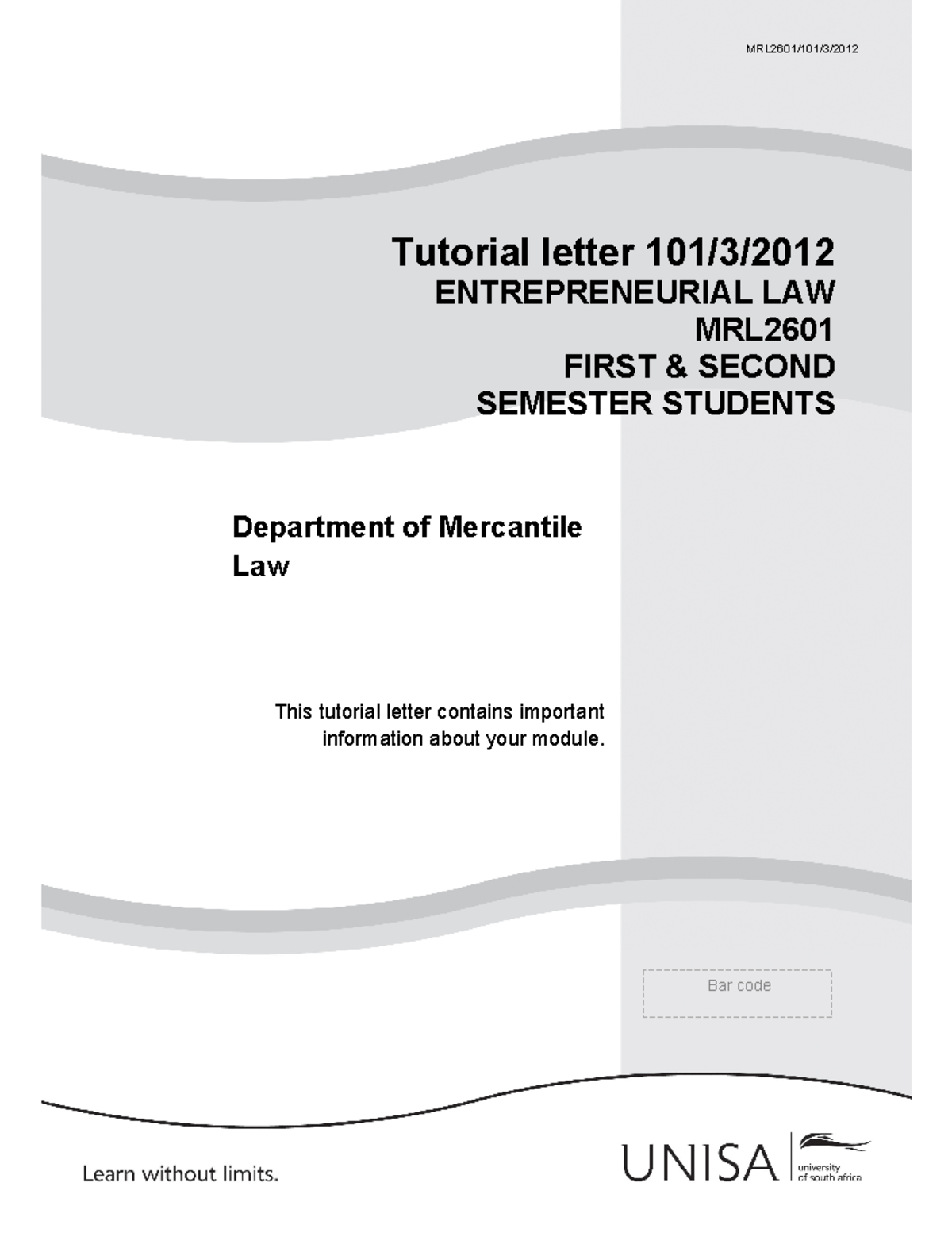 Tutorila letter 101 2012 3 e - Tutorial letter ENTREPRENEURIAL LAW ...