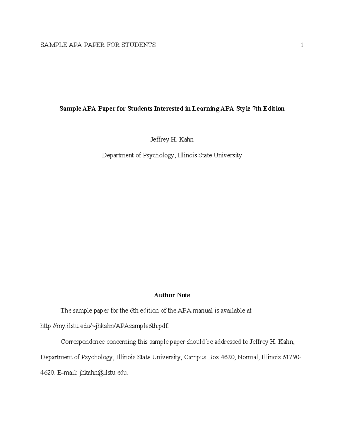 APAsample - Styl APA - Sample APA Paper for Students Interested in ...