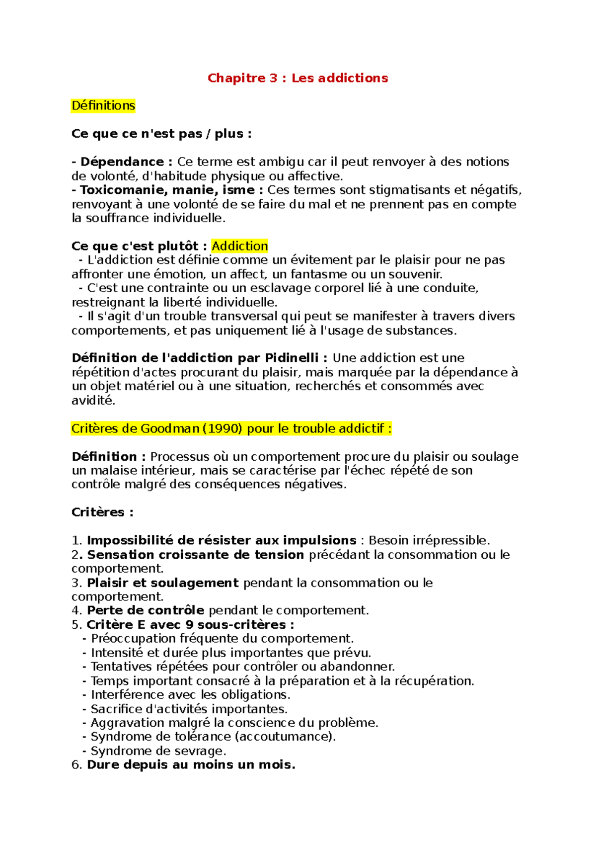 Chapitre 3 - les addictions FICHES RÉVISIONS - Chapitre 3 : Les ...