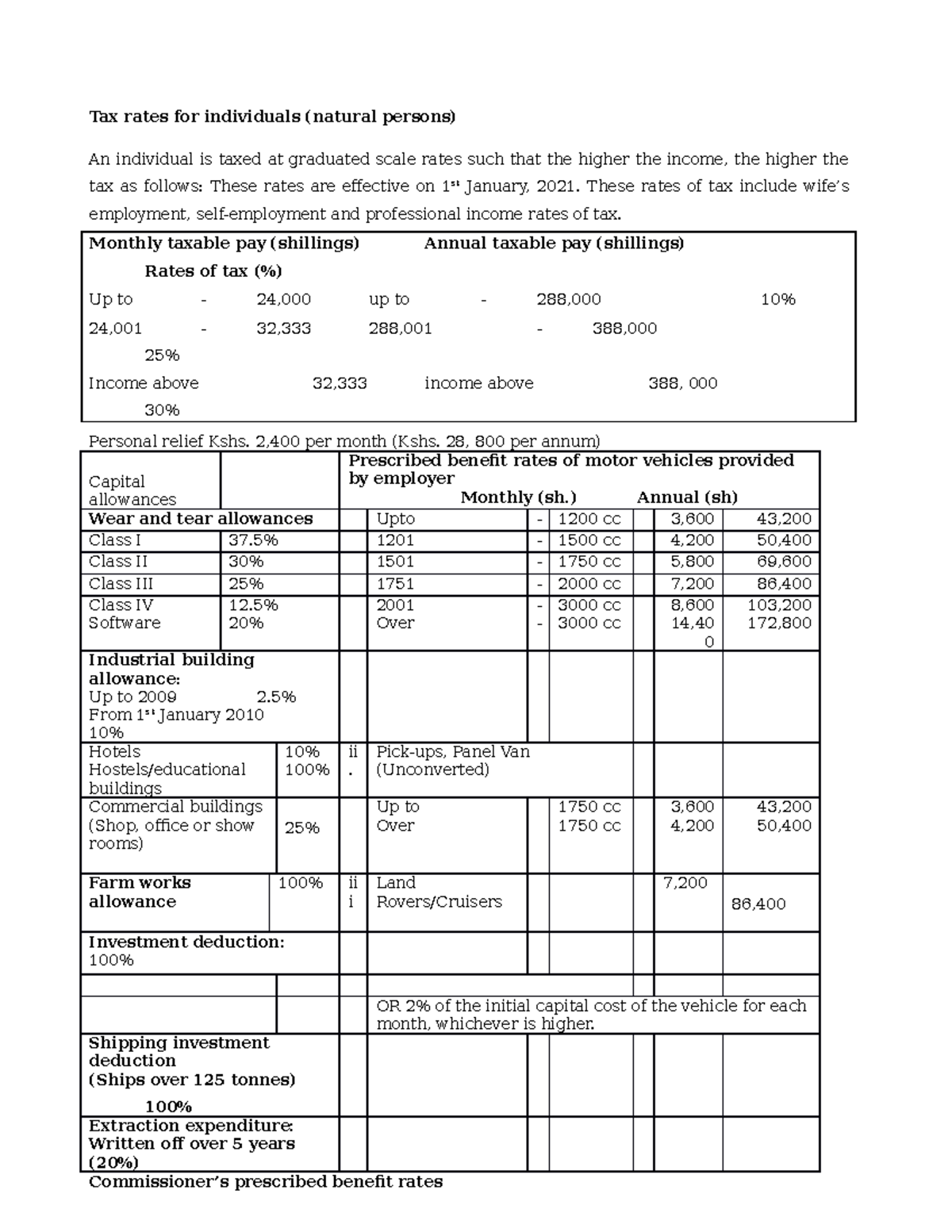 Taxation II - LECTURE NOTES - Tax rates for individuals (natural ...