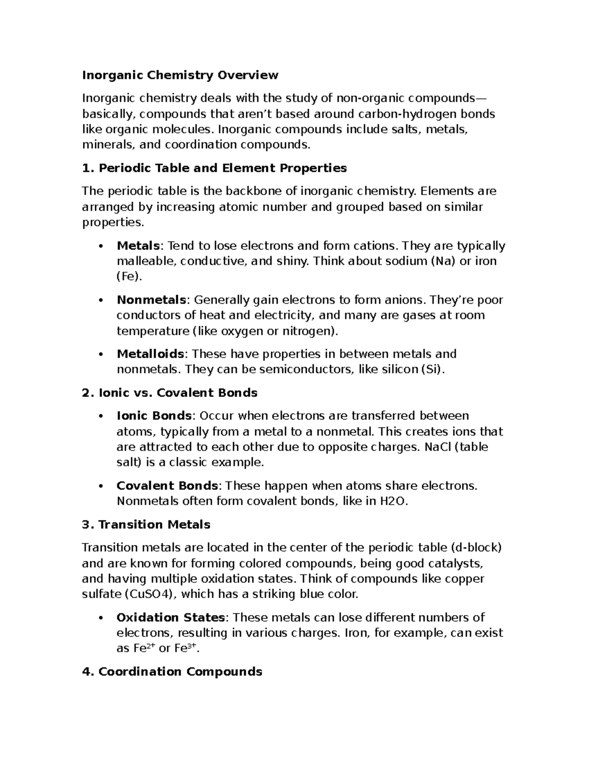 Inorganic Chemistry Overview - Inorganic Chemistry Overview Inorganic ...