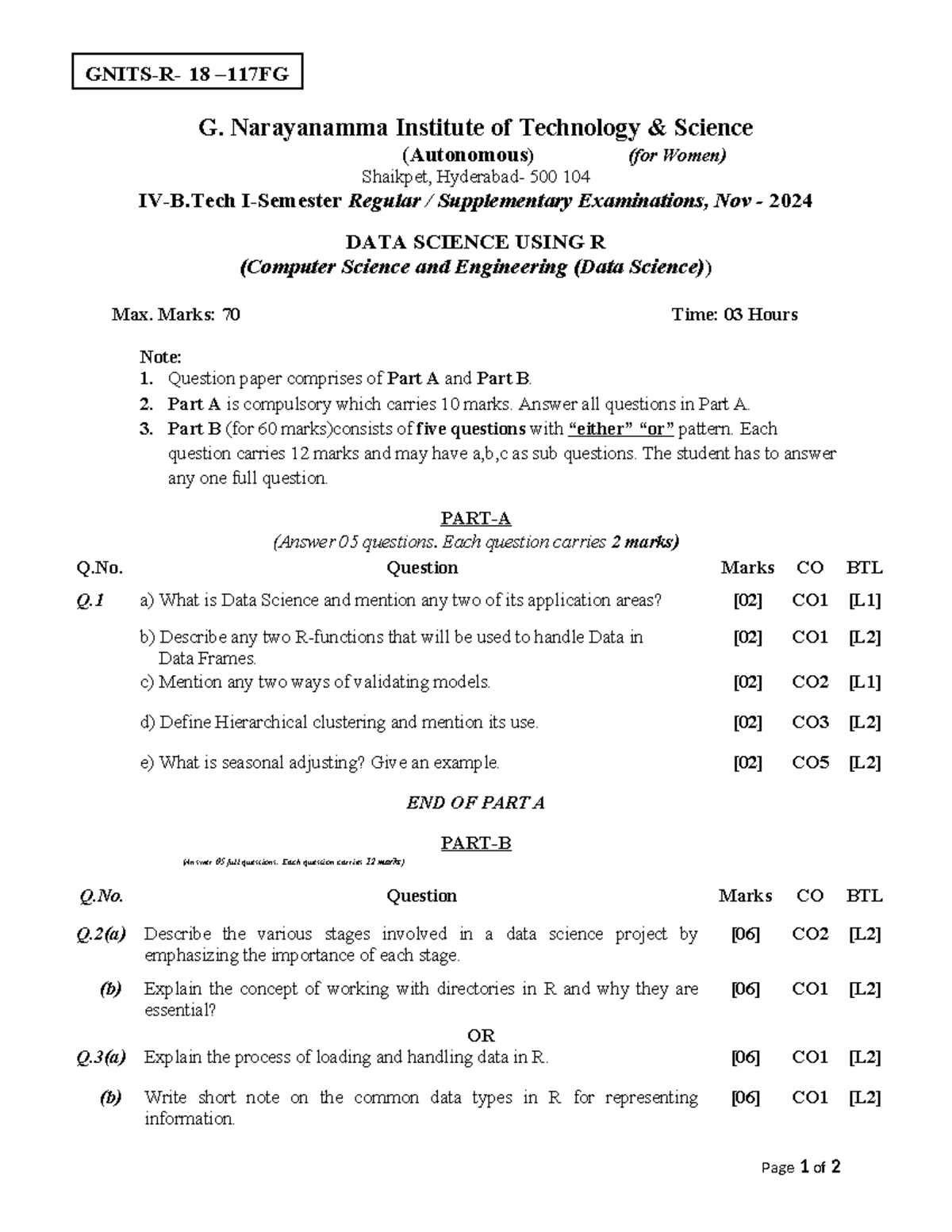 DATA Science Using R - notes - GNITS-R- 18 –117FG G. Narayanamma ...