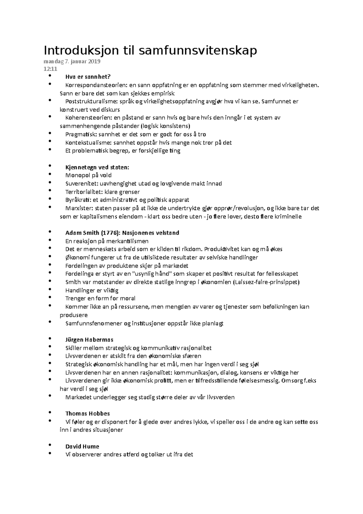 Exfac - Foredragsnotater 1,2,3,4,5,6,7 - Introduksjon til samfunnsvitenskap mandag 7. januar ...