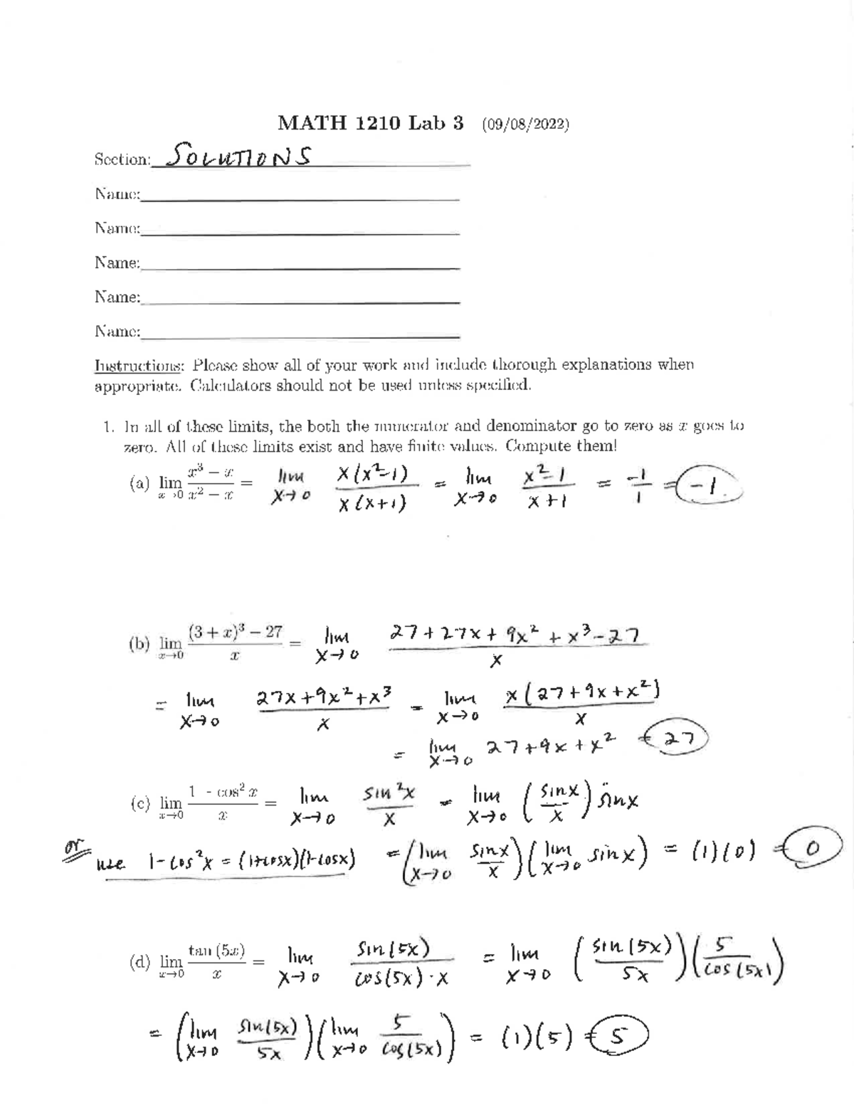 Lab3 solutions - MATH 1210 - University of Utah - Studocu